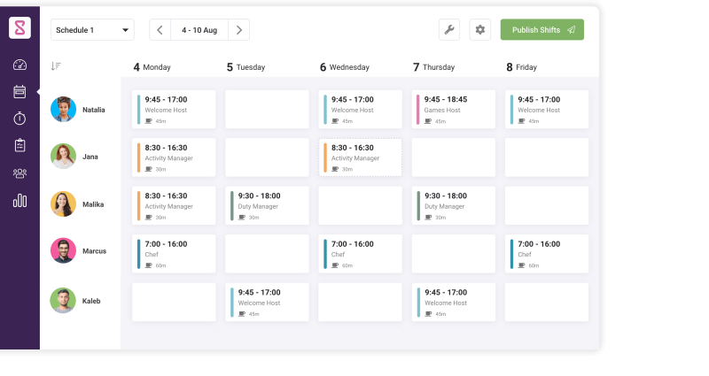 Staff scheduling software for Attractions, Tours and events - Shiftie